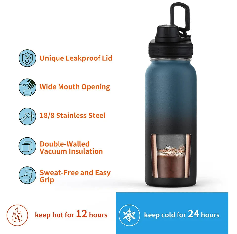 Double Wall Insulated Water Bottle with Pop Up Straw Lid, 12oz 16oz